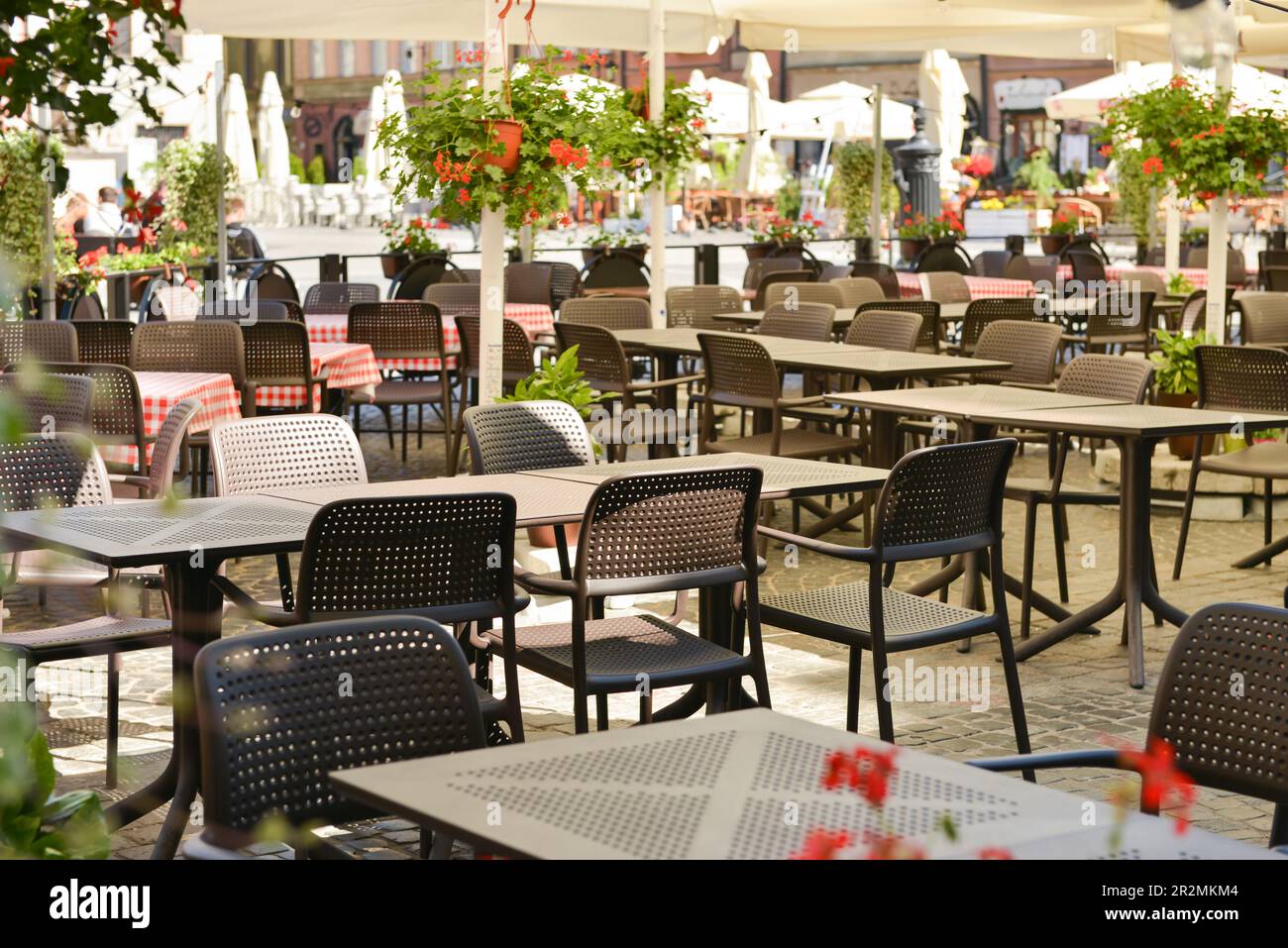 Cafe with outdoor terrace, plants and beautiful furniture Stock Photo ...