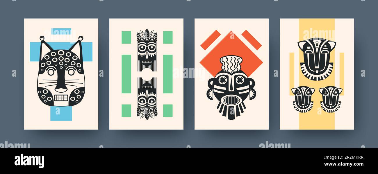 Set of contemporary art posters with traditional masks Stock Vector ...