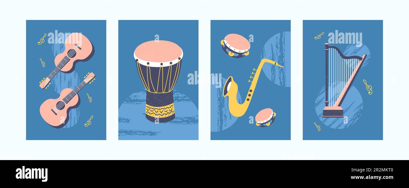 Set of musical instruments illustrations in pastel style Stock Vector ...