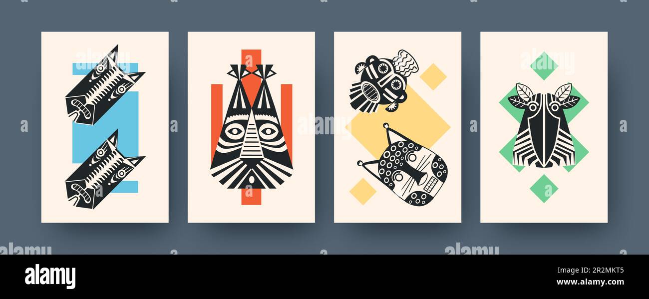 Set of contemporary art posters with voodoo masks Stock Vector Image ...