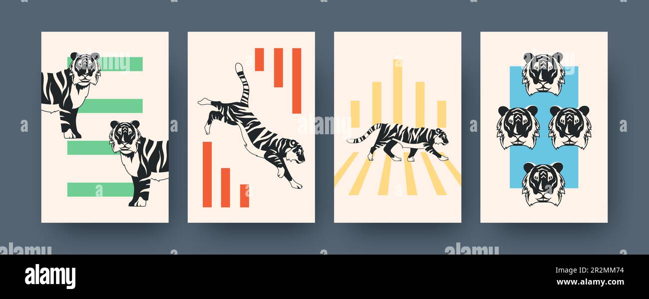 Set of contemporary art posters with tiger theme Stock Vector Image ...