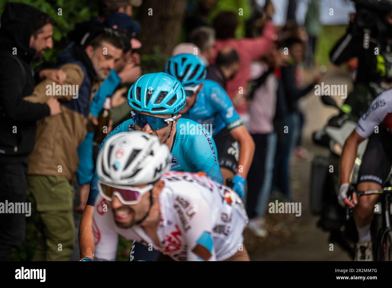 Italy, May 13, 2023: professional cyclists face the eighth stage of the ...