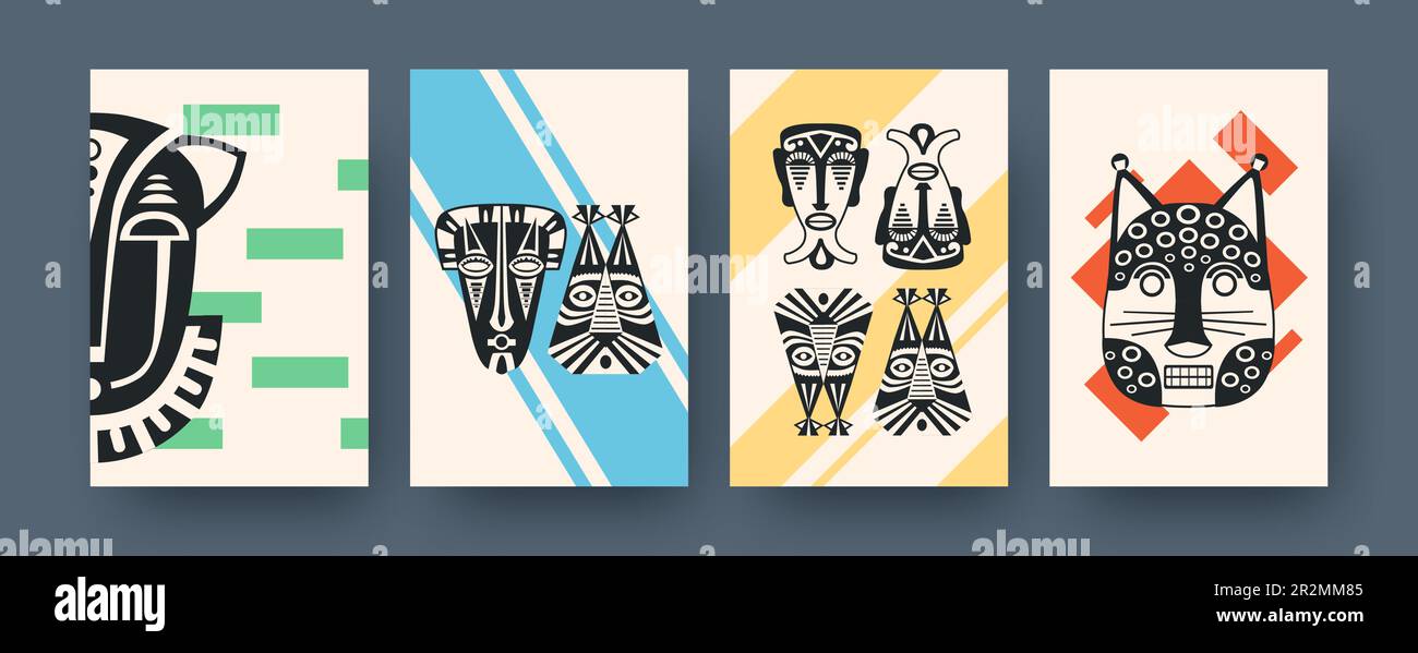 Set of contemporary art posters with African facial masks Stock Vector ...