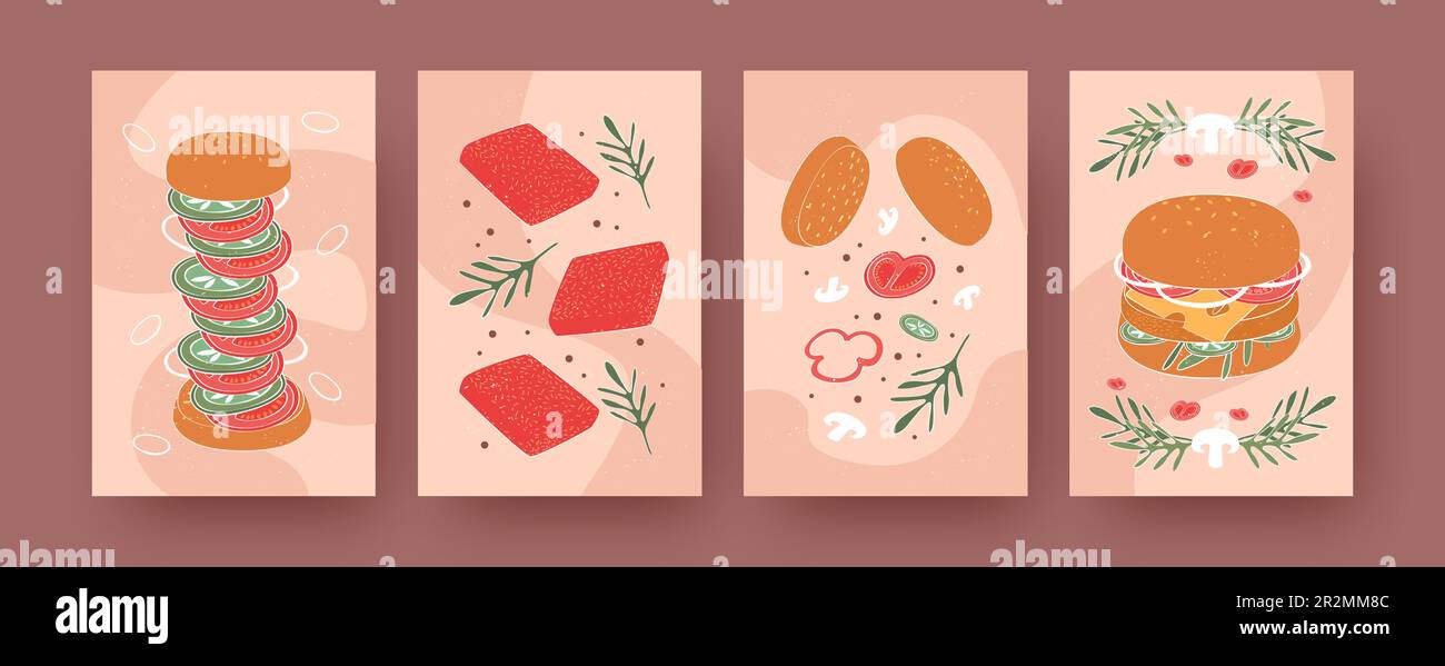 Set of contemporary posters with double cheeseburger Stock Vector Image ...