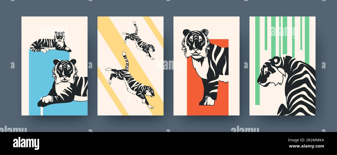Set of contemporary art posters with big tiger Stock Vector Image & Art - Alamy