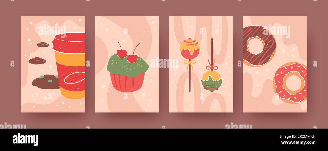 Set of contemporary posters with coffee, cookies and donuts Stock ...
