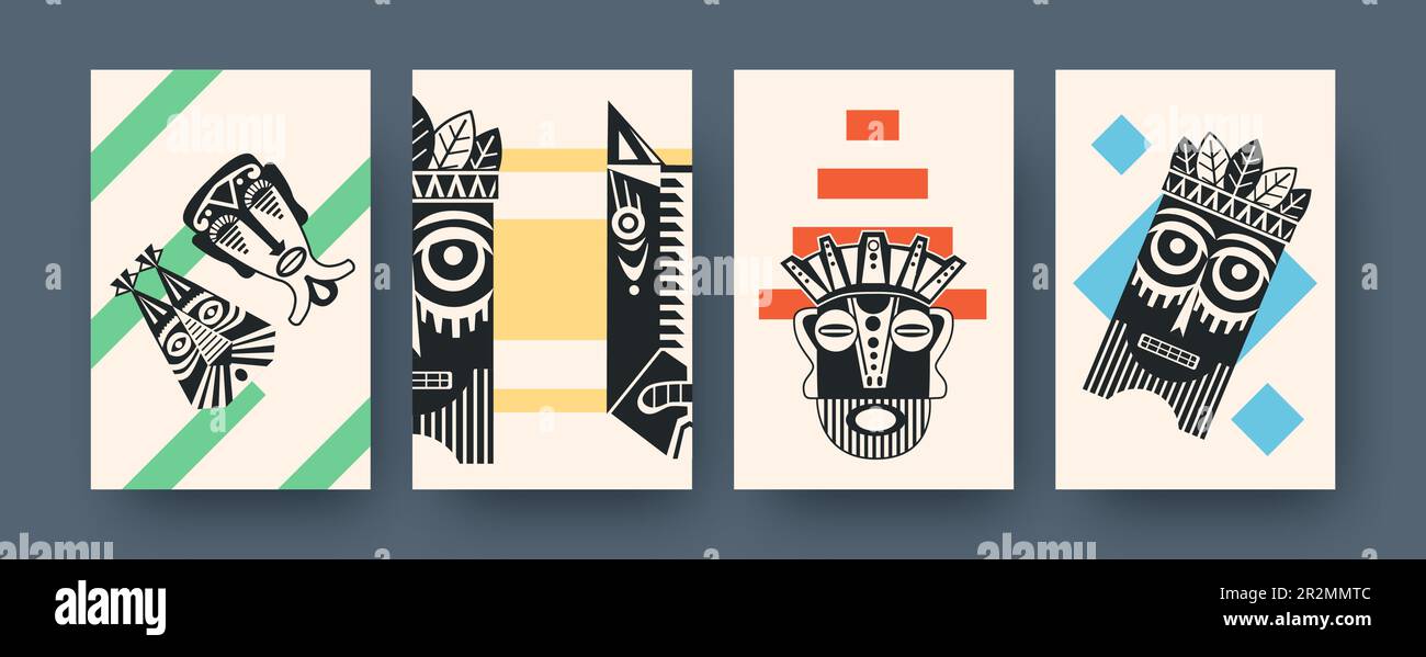 Set of contemporary art posters with ceremonial masks Stock Vector ...