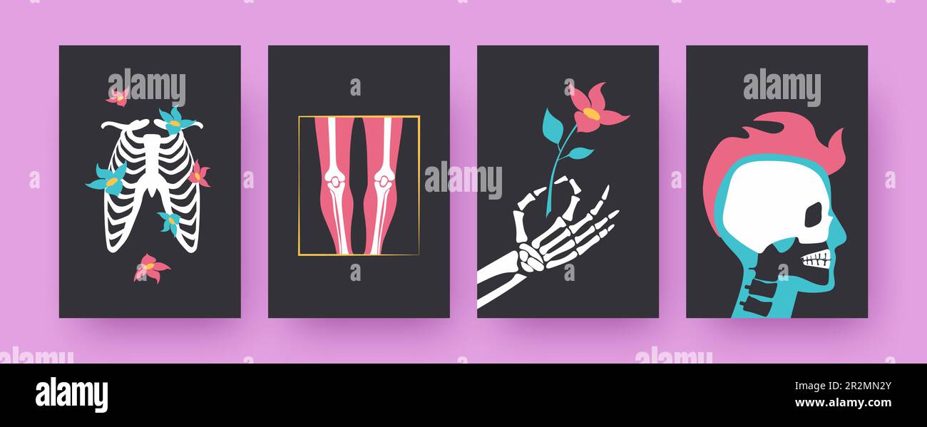 Set of contemporary posters with floral human skeleton parts Stock ...