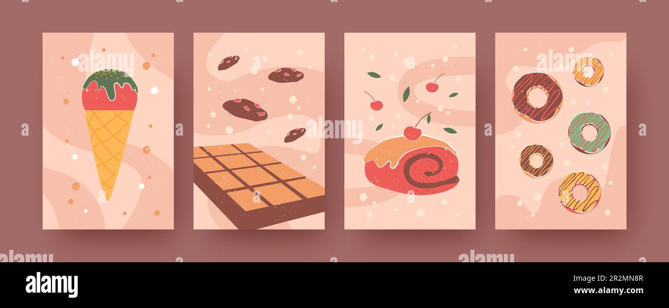 Set of contemporary posters with chocolate, ice cream and donuts Stock ...
