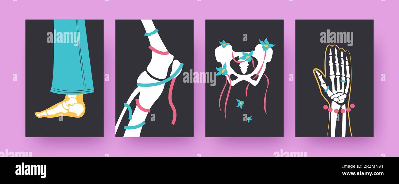Set of contemporary art posters with clothed human bones Stock Vector ...