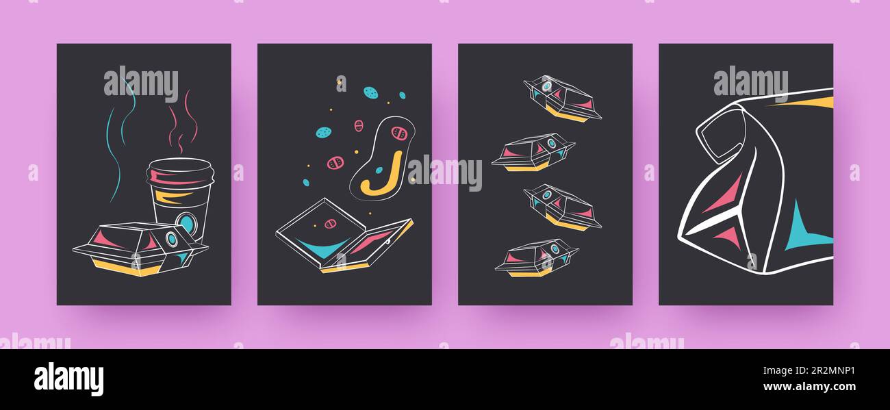 Set of contemporary posters with take away food boxes Stock Vector ...
