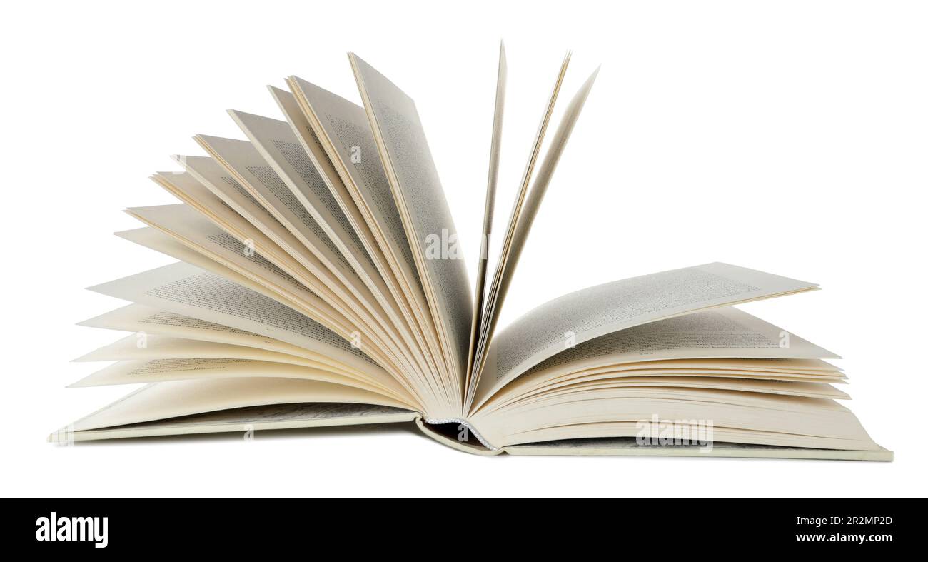 Open book with hard cover on white background Stock Photo - Alamy