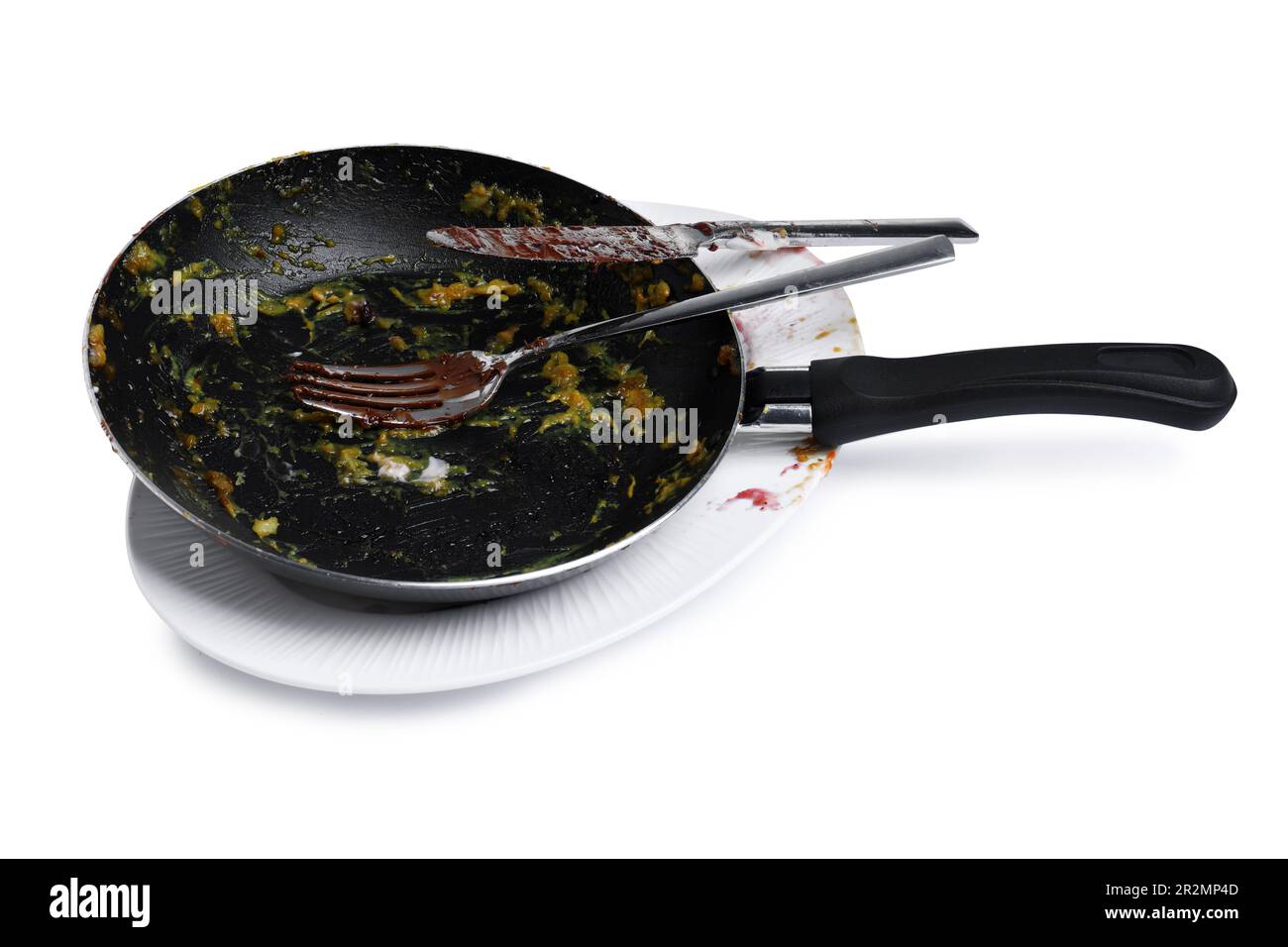 Stack of dirty kitchenware on white background Stock Photo - Alamy