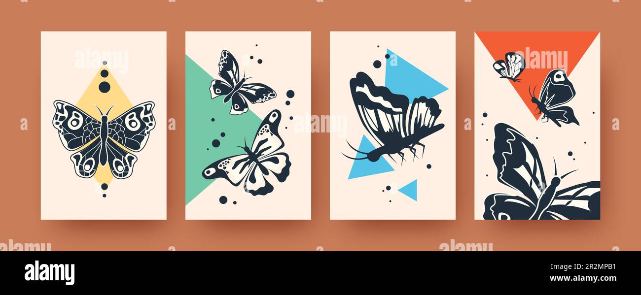 Ink butterfly collection of contemporary art posters Stock Vector Image ...