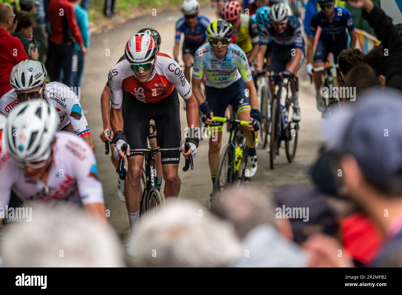 Italy, May 13, 2023: professional cyclists face the eighth stage of the ...