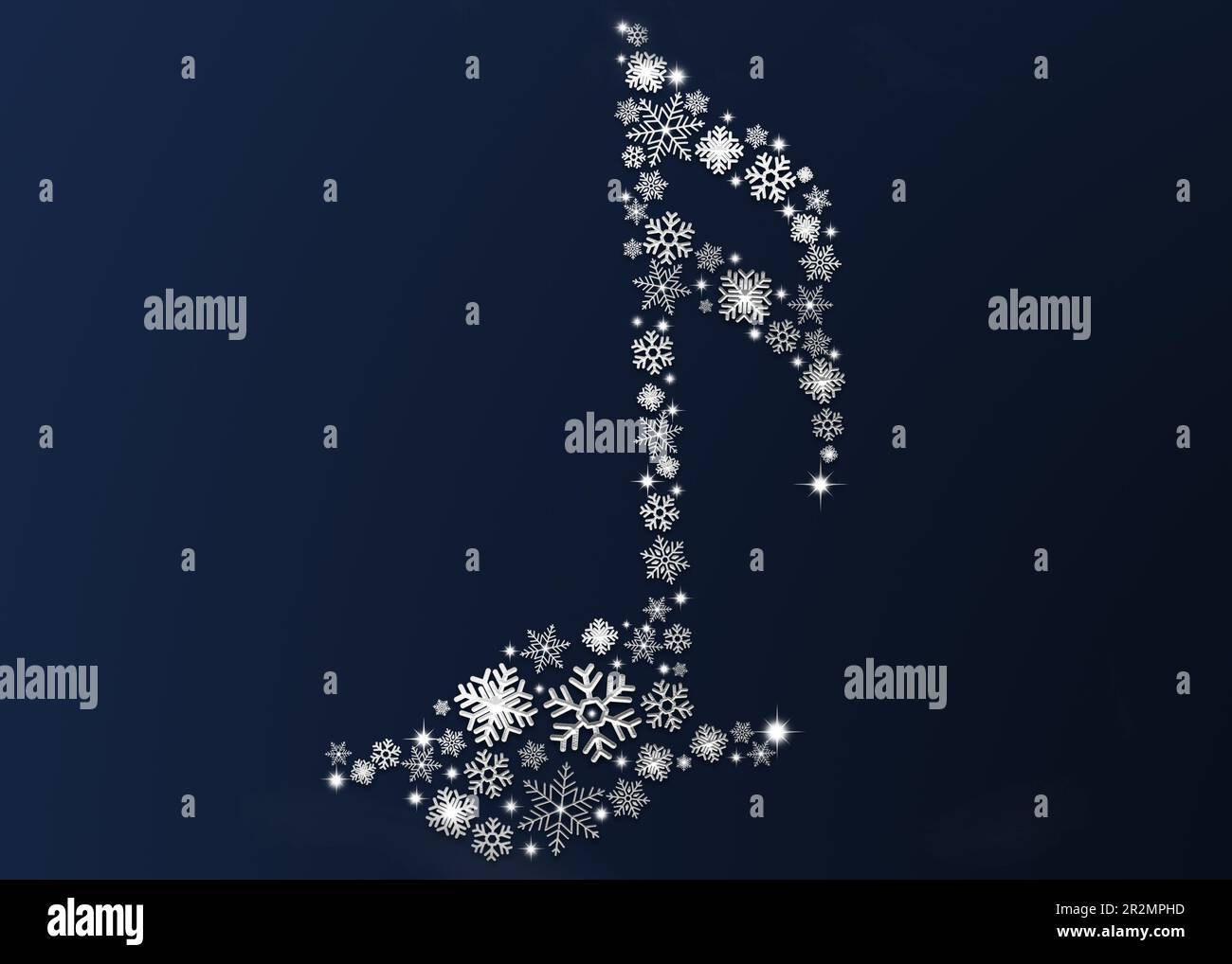 Christmas melody. Music note shape made of snowflakes on dark blue ...
