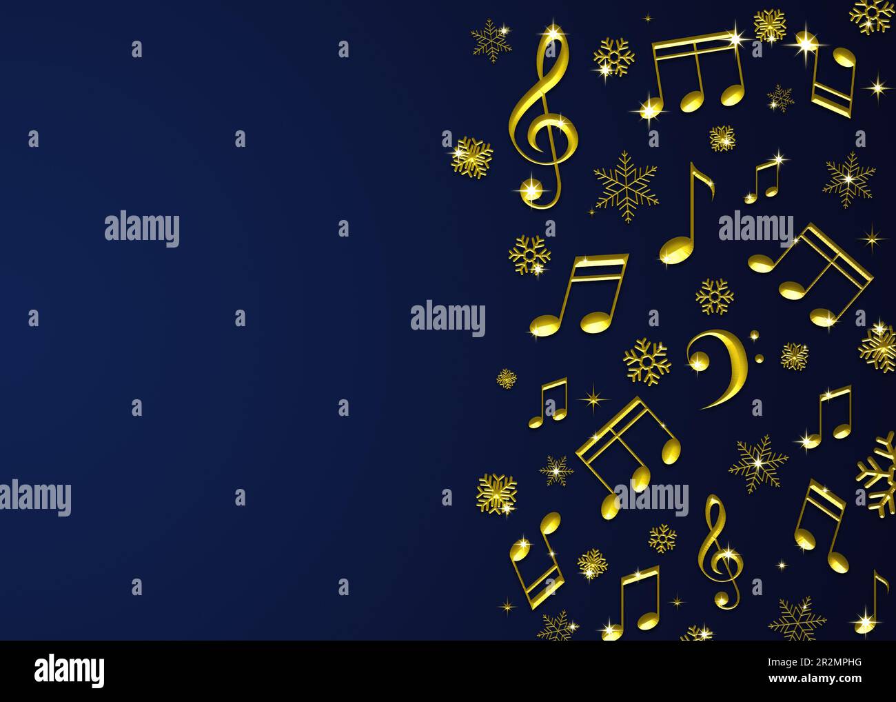 Christmas melody. Music notes and snowflakes on blue background, space ...