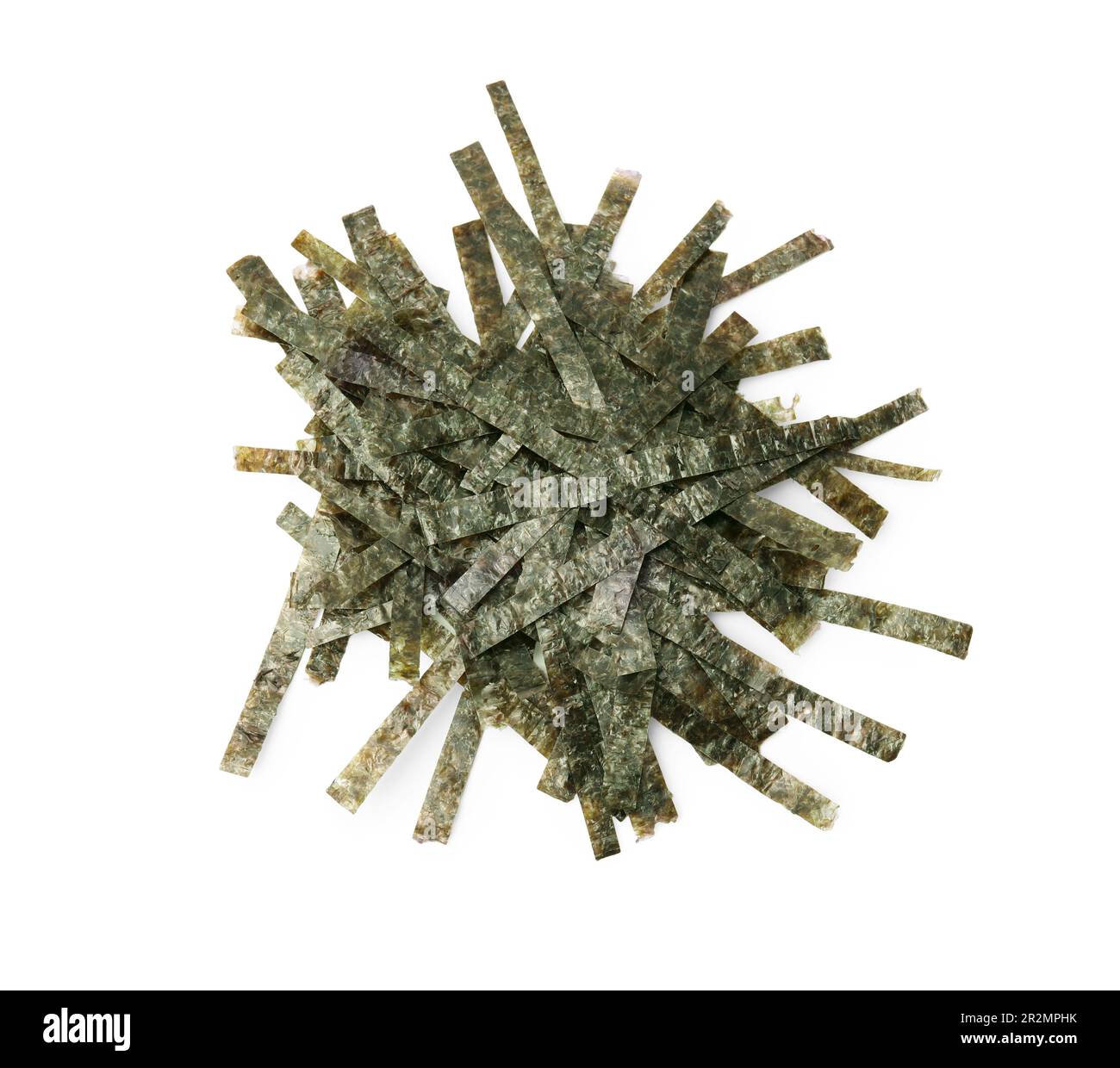 Pile of chopped crispy nori sheets isolated on white, top view Stock ...