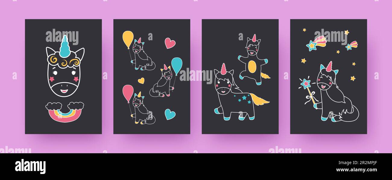 Collection of contemporary posters with adorable unicorns Stock Vector ...
