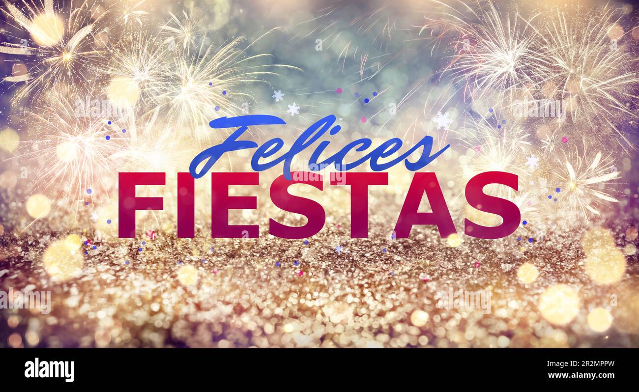 Felices Fiestas. Festive greeting card with happy holiday's wishes in ...