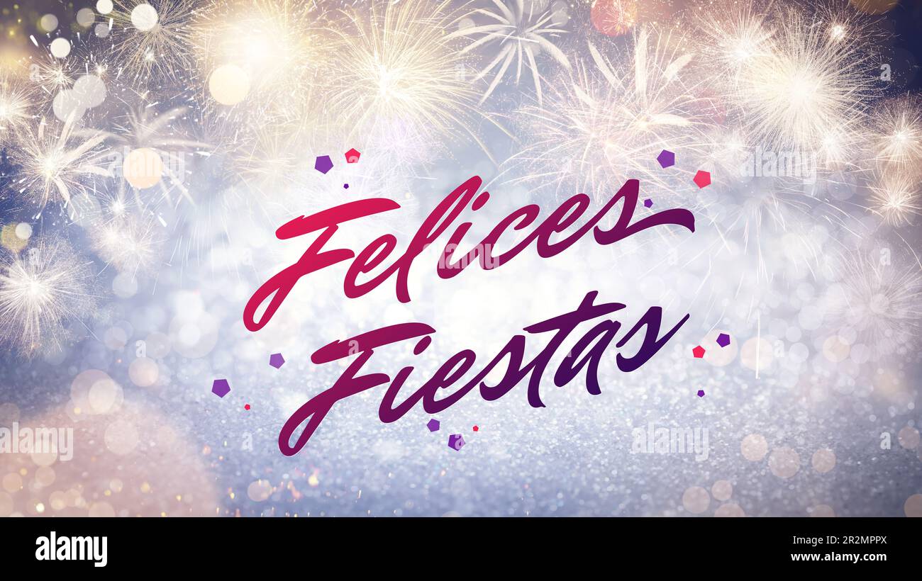 Felices Fiestas. Festive greeting card with happy holiday's wishes in ...