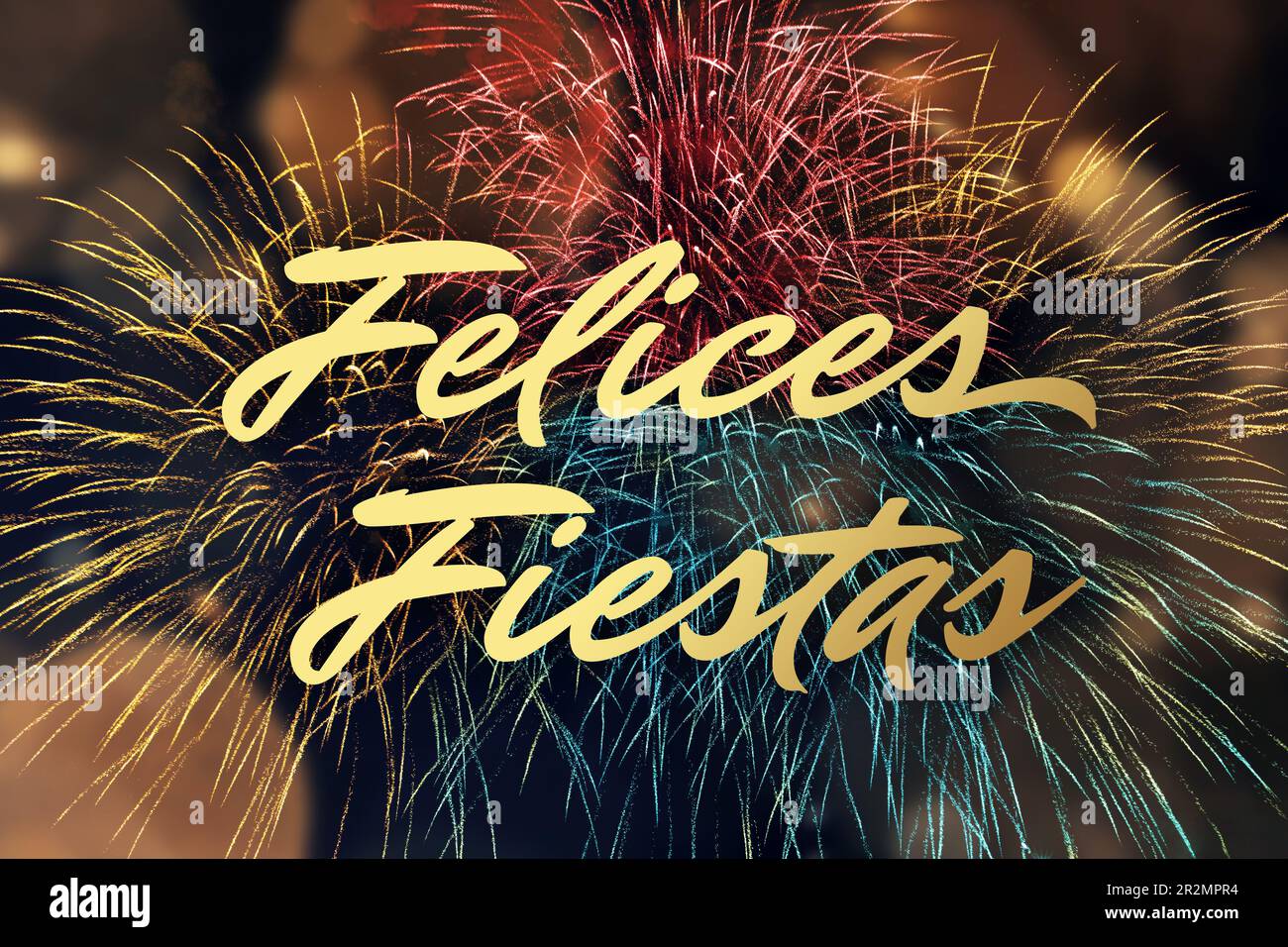 Felices Fiestas. Festive greeting card with happy holiday's wishes in ...
