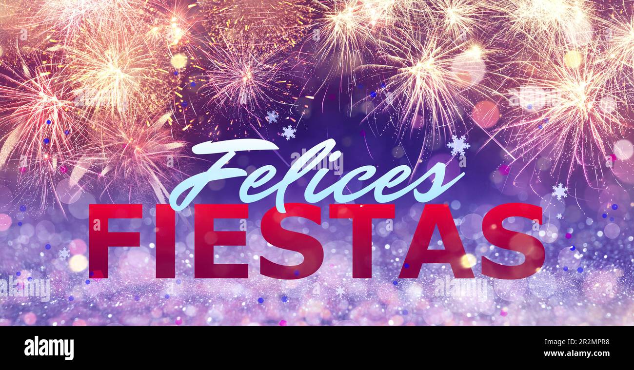 Felices Fiestas. Festive greeting card with happy holiday's wishes in ...