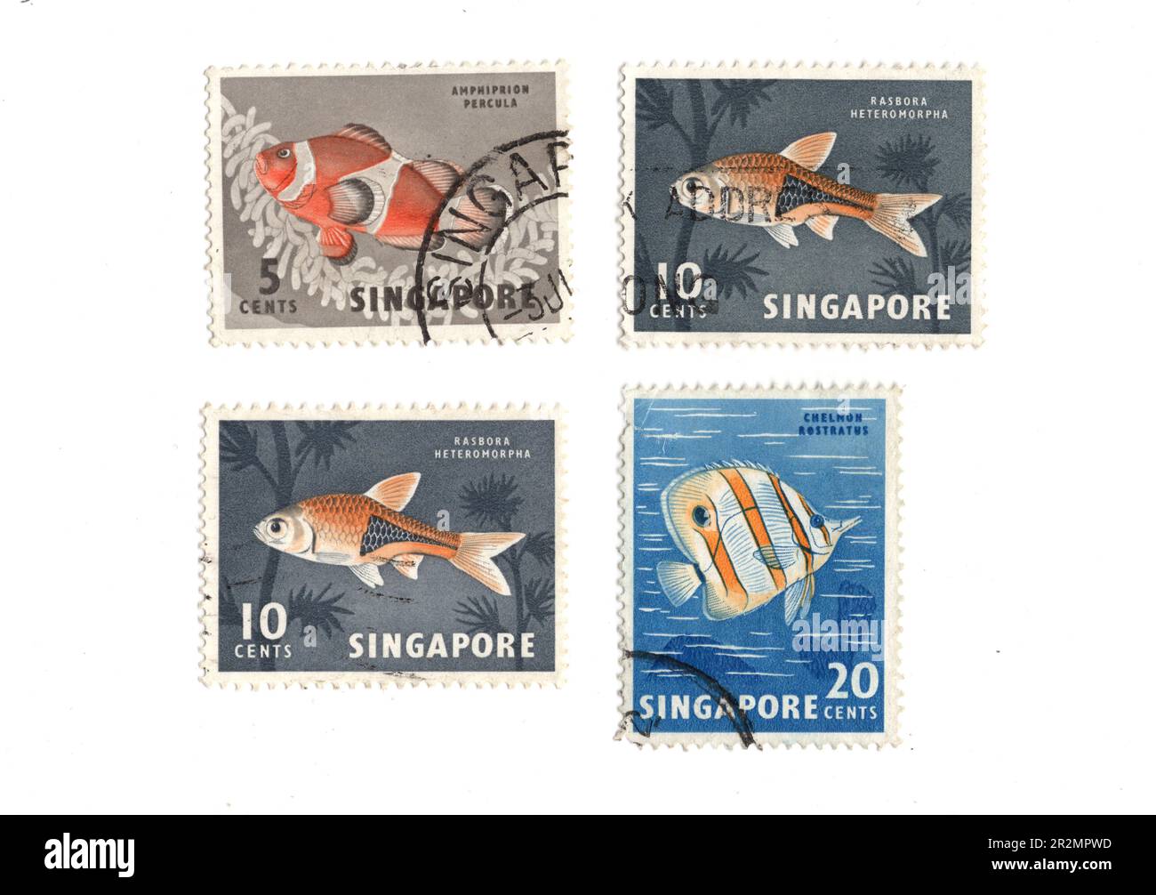 Vintage postage stamps from Singapore isolated on a white background Stock Photo - Alamy