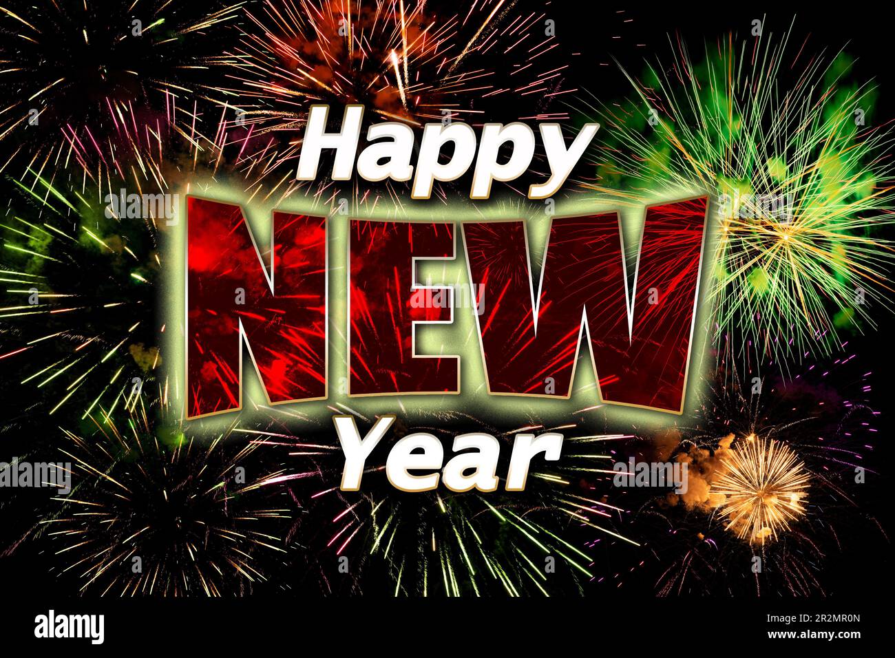 Happy New Year. Beautiful bright firework lighting up night sky Stock ...