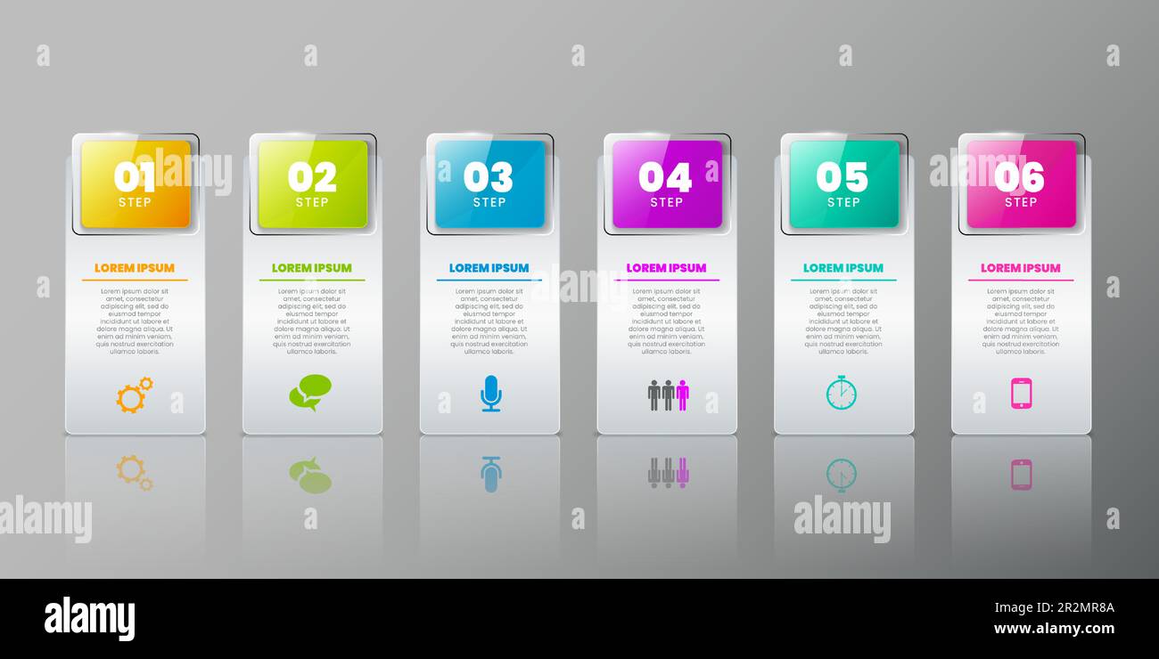 Infograph steps. Business diagram. Flowchart of process. 6 graph options. Six sequence numbers ...
