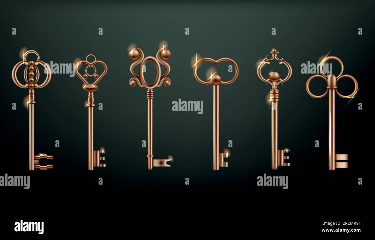 Vintage gold keys. Realistic isolated elements different forms. House ...