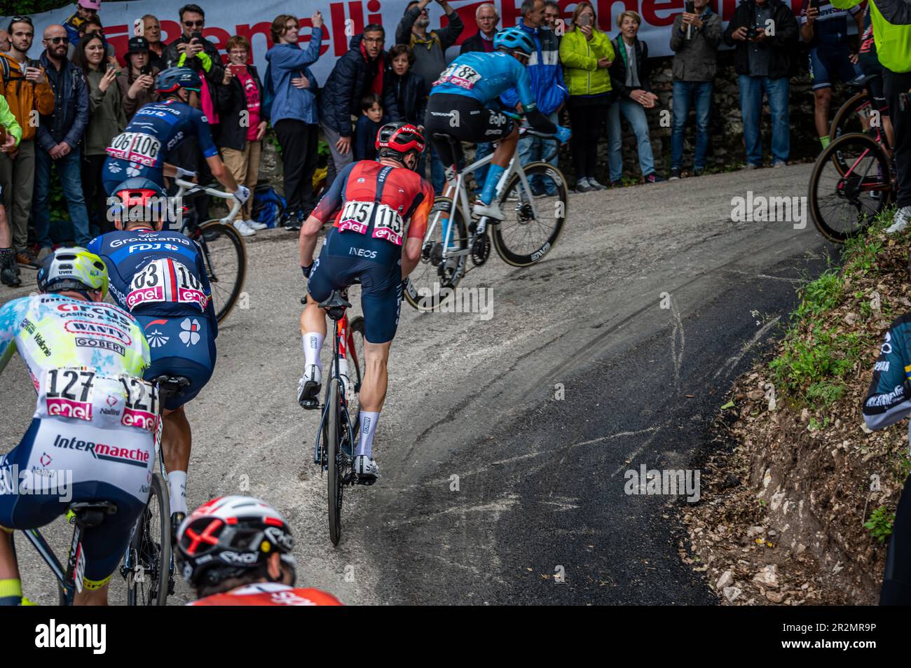 Italy, May 13, 2023: professional cyclists face the eighth stage of the ...