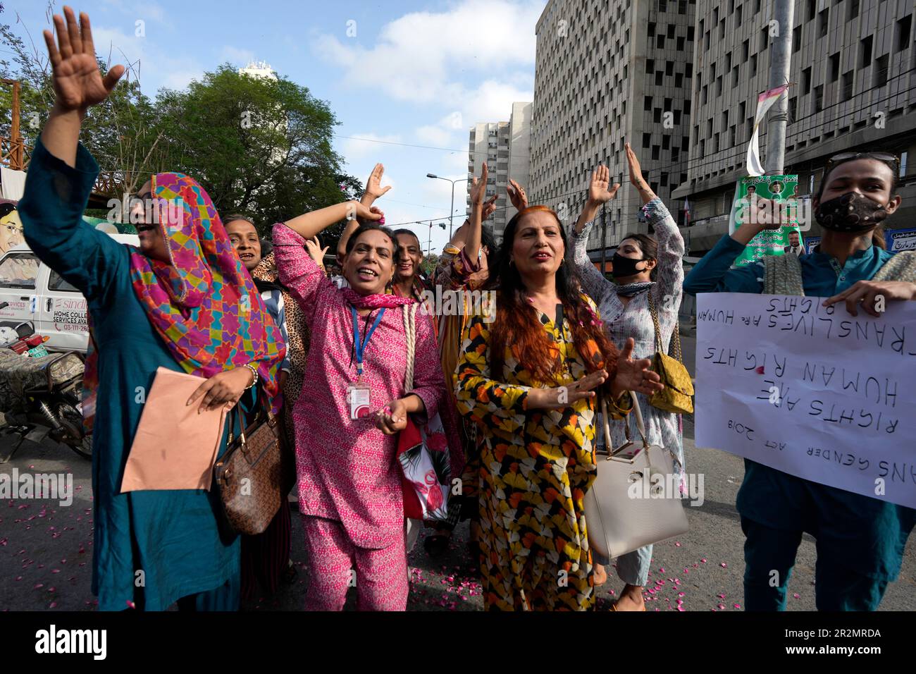 Members of Pakistan's transgender community gesture, during a protest ...