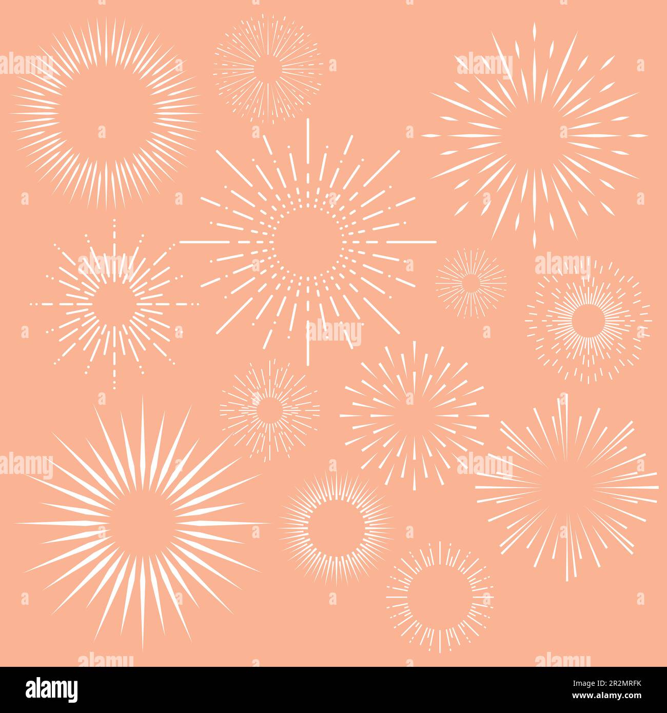 Firework set. White line circles decorative radial frames for posters ...