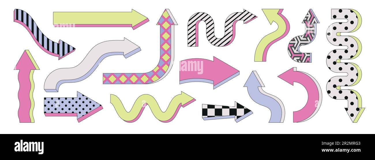 Arrows flat set. Abstract arrow with simple patterns. Memphis design ...