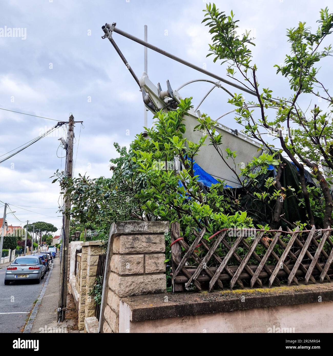 Sailing ship in a garden, Symbol of motionless voyage, France Stock ...