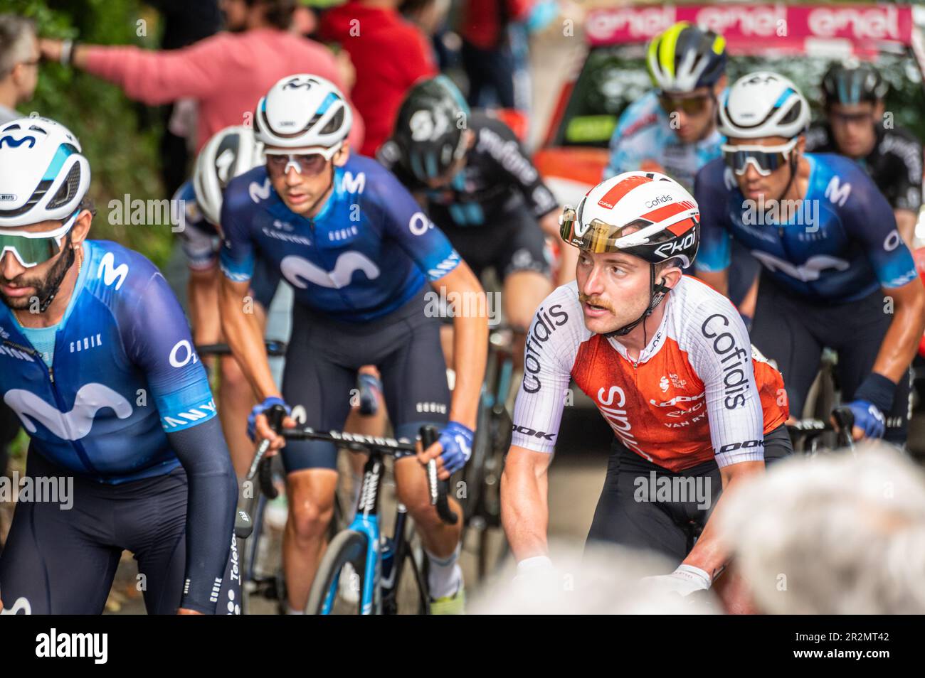 Italy, May 13, 2023: professional cyclists face the eighth stage of the ...