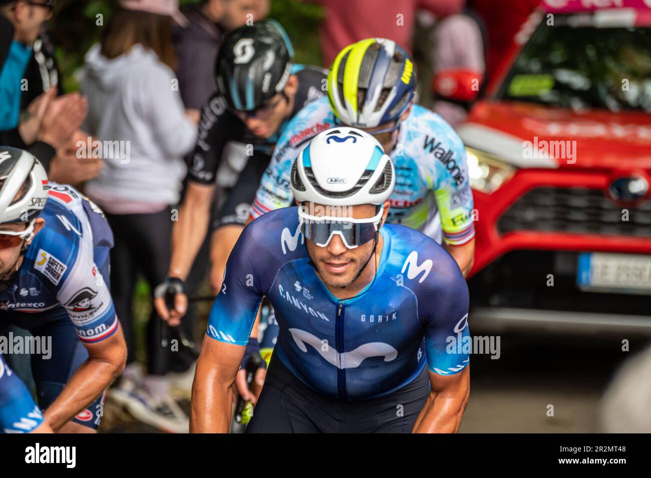 Italy, May 13, 2023: professional cyclists face the eighth stage of the ...
