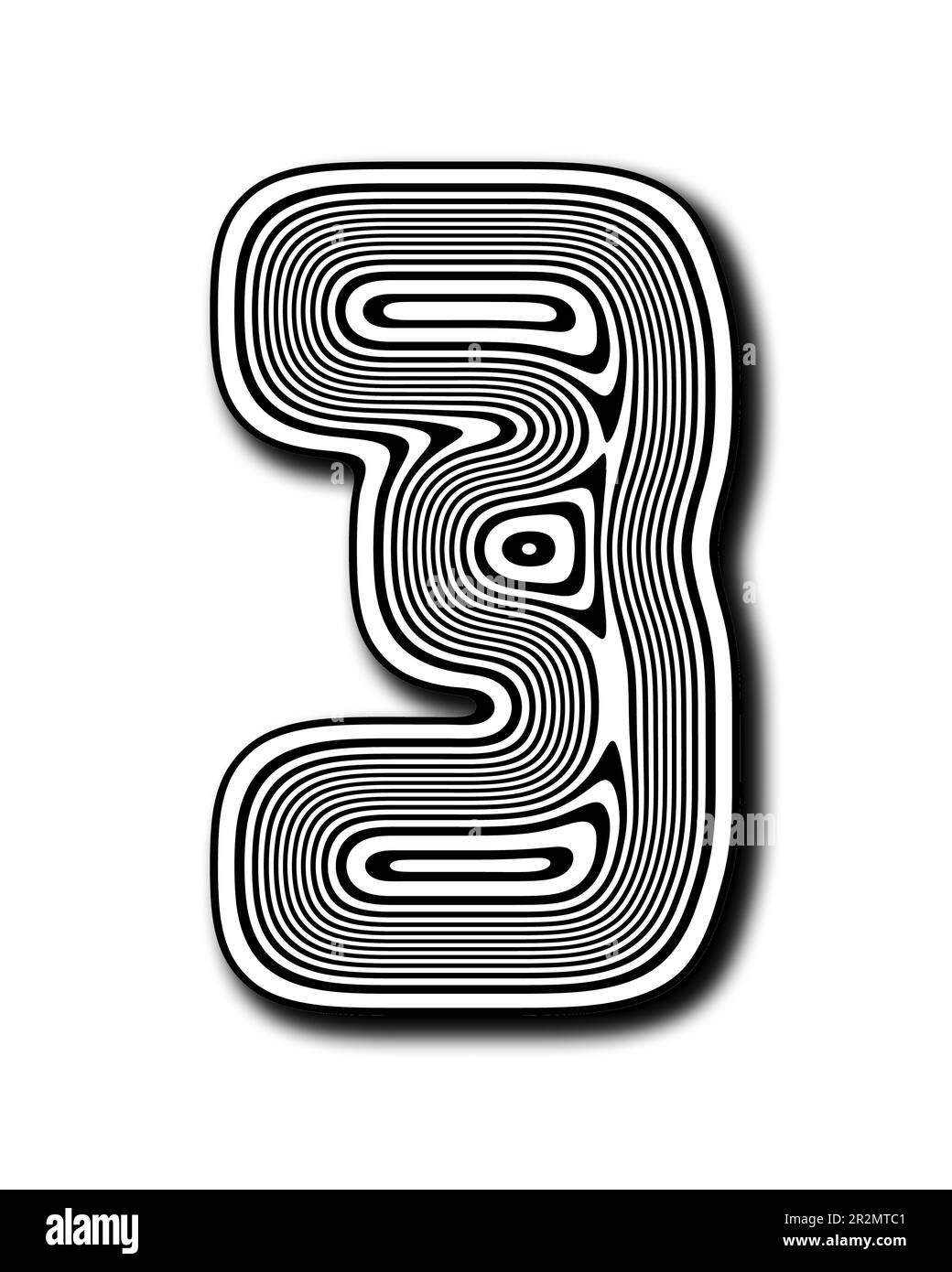 Digit three with design Lines in black and shadow on white background ...