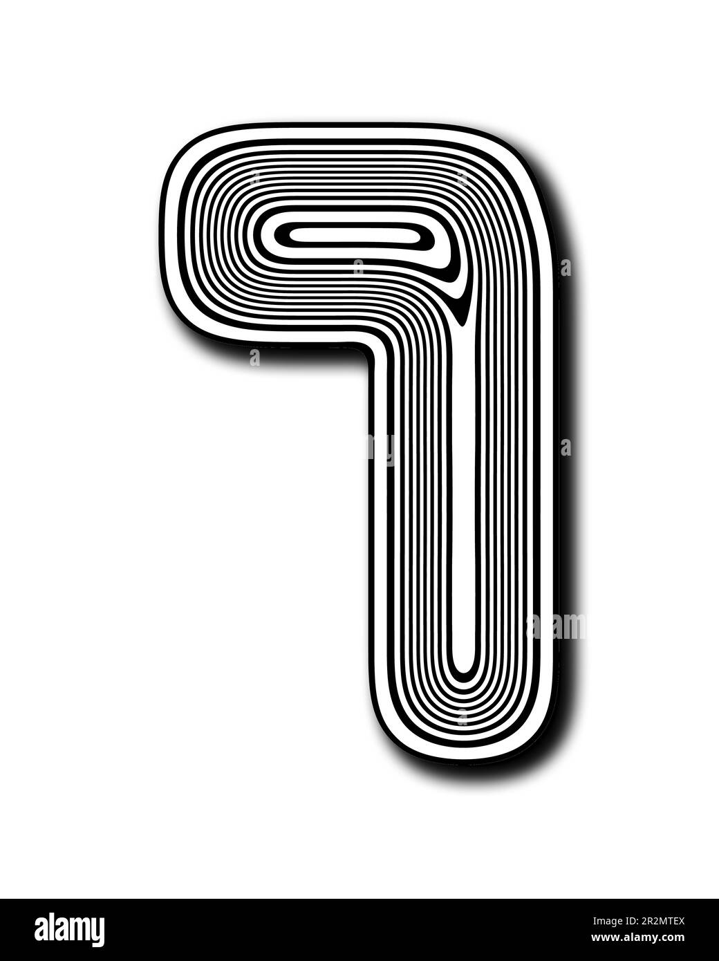 Digit seven with design Lines in black and shadow on white background ...