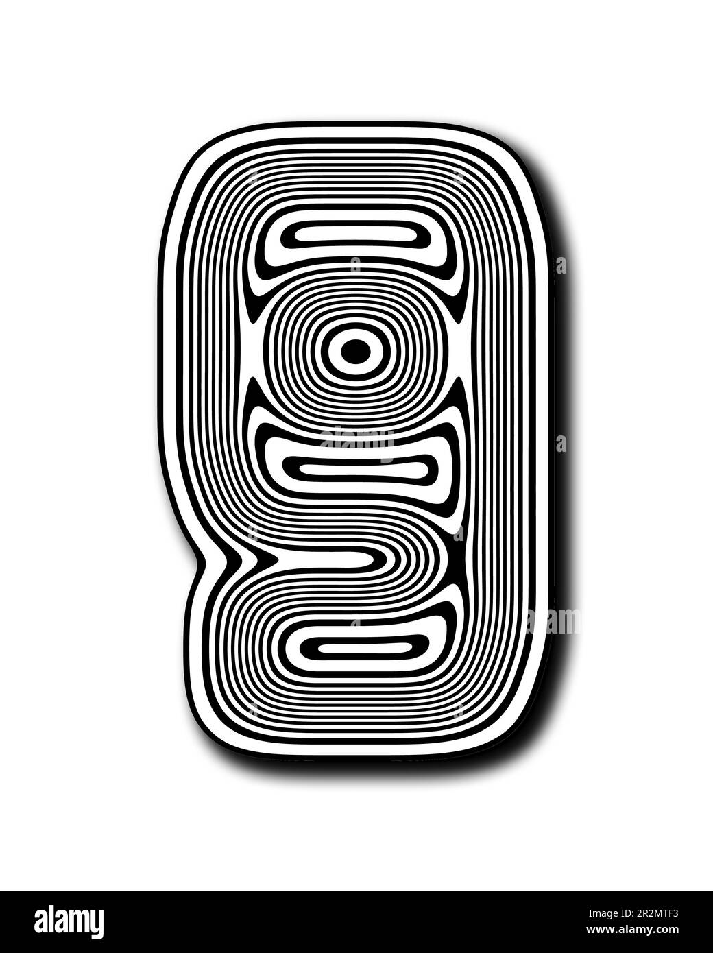 Digit nine with design Lines in black and shadow on white background ...