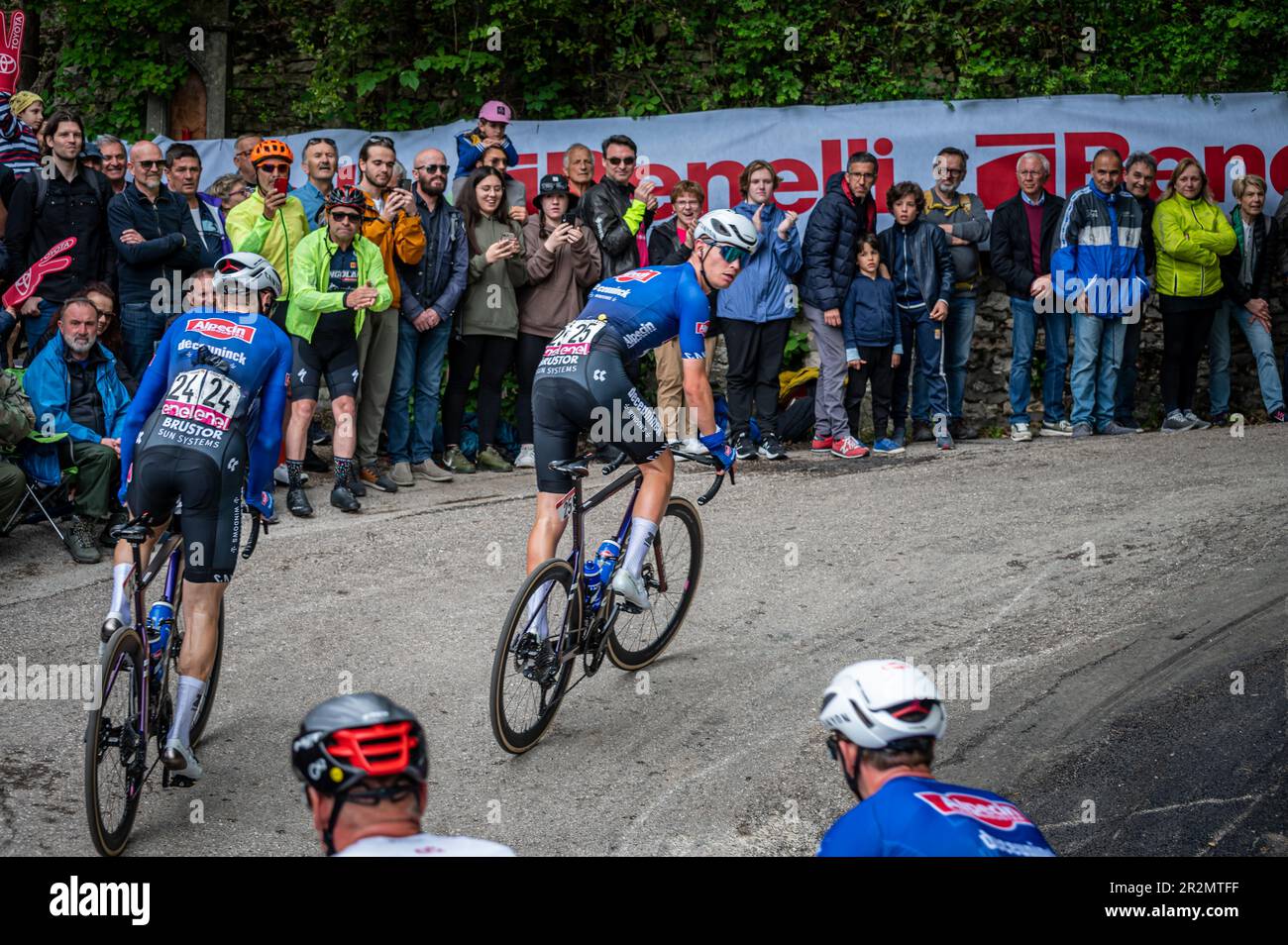Italy, May 13, 2023: professional cyclists face the eighth stage of the ...