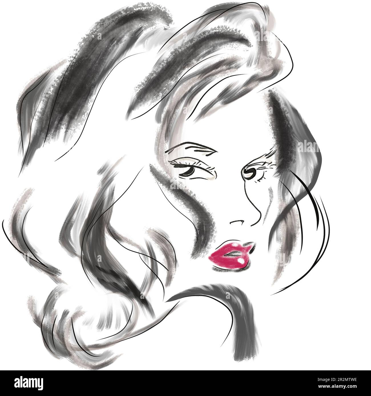 Girl with fashionable hairstyle line hand drawing. Line illustration ...