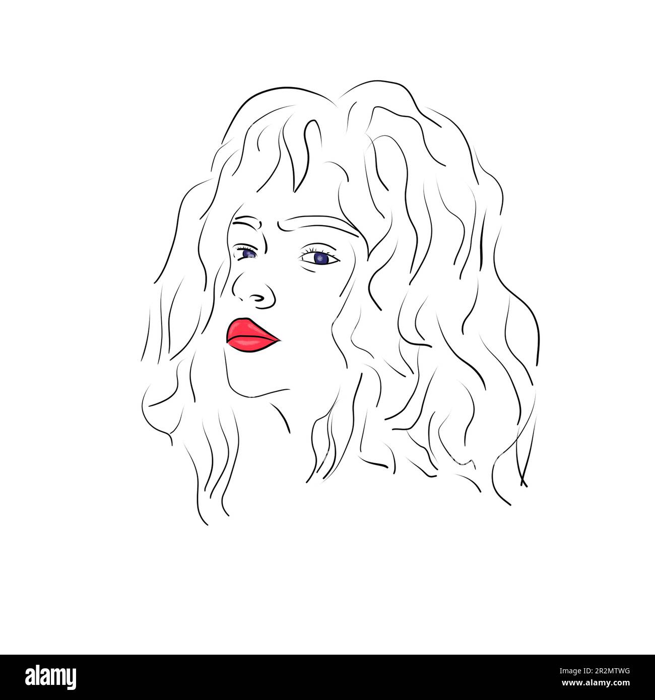 Girl with fashionable hairstyle line hand drawing. Line illustration ...