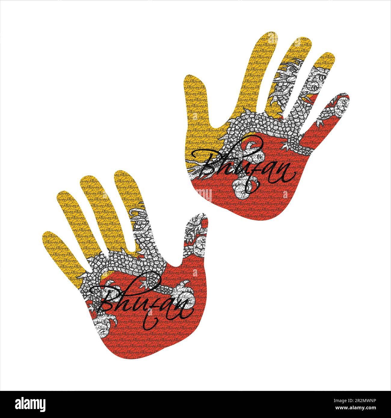 Hand drawn vector illustration with bhutan flag pattern great for ...