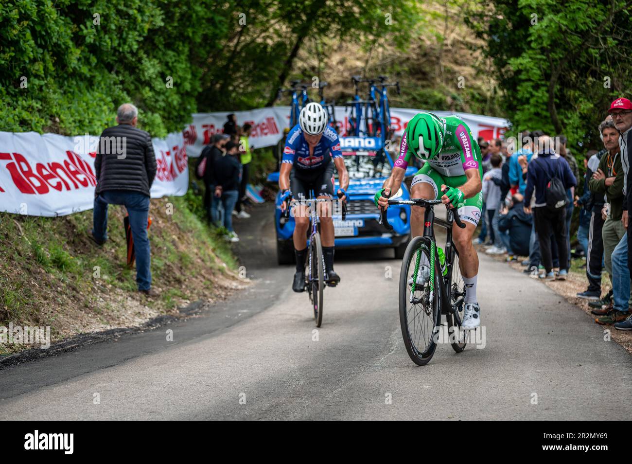 Italy, May 13, 2023: professional cyclists face the eighth stage of the ...
