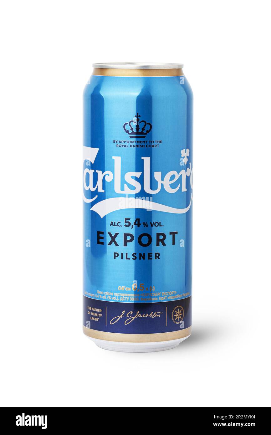 CHISINAU, MOLDOVA - May 20, 2023: Carlsberg beer can isolated on white ...
