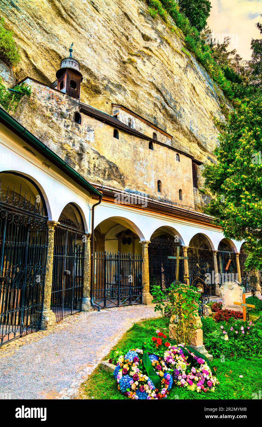 Petersfriedhof cemetery with tombs and catacombs in Salzburg - Austria ...