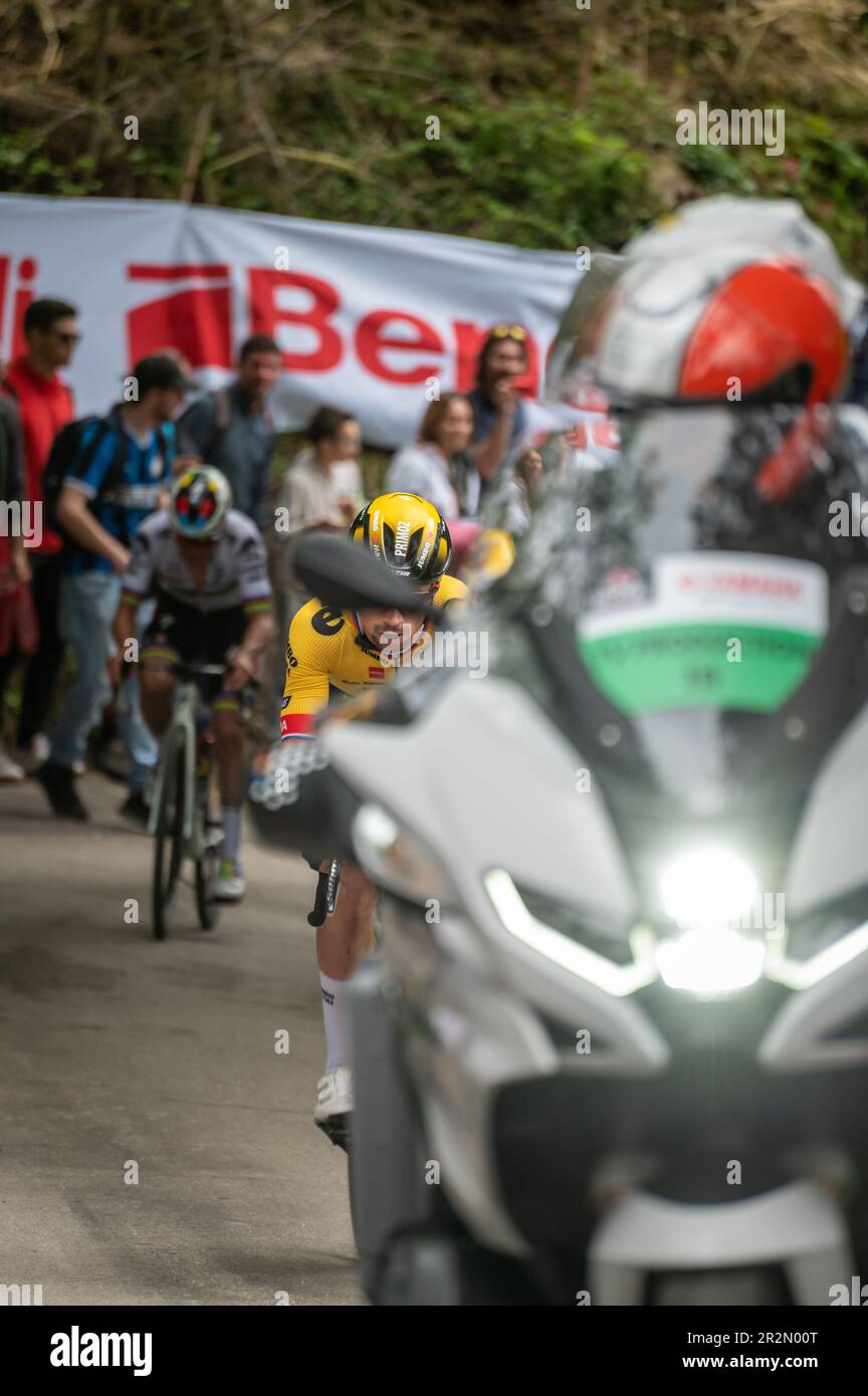 Italy, May 13, 2023: professional cyclists face the eighth stage of the ...