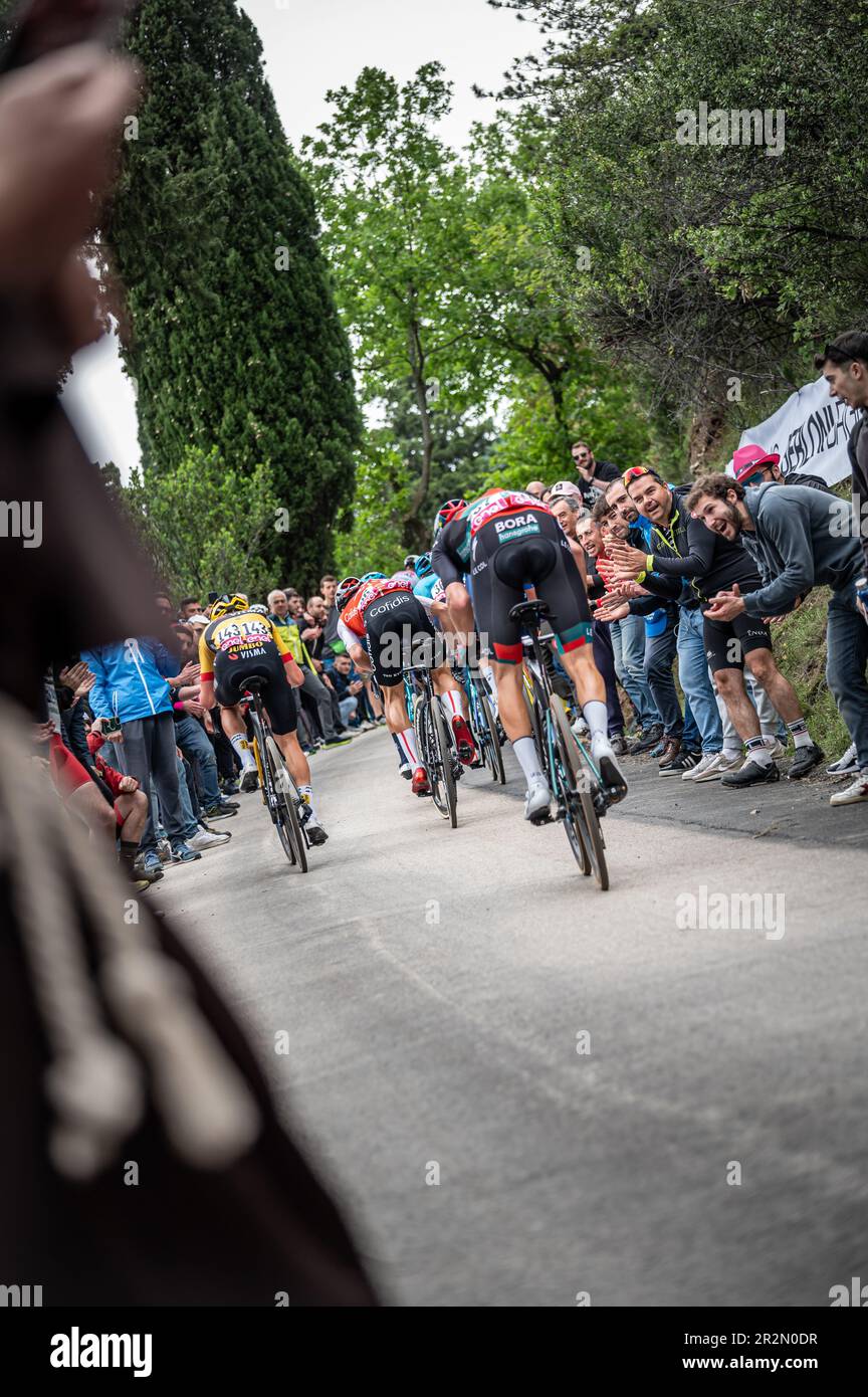 Italy, May 13, 2023: professional cyclists face the eighth stage of the ...